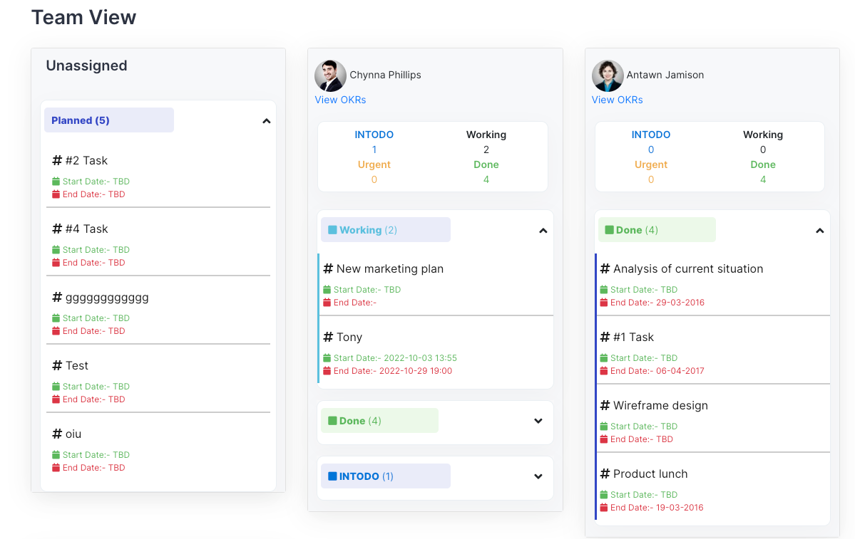 Displaying tasks based on assigned users