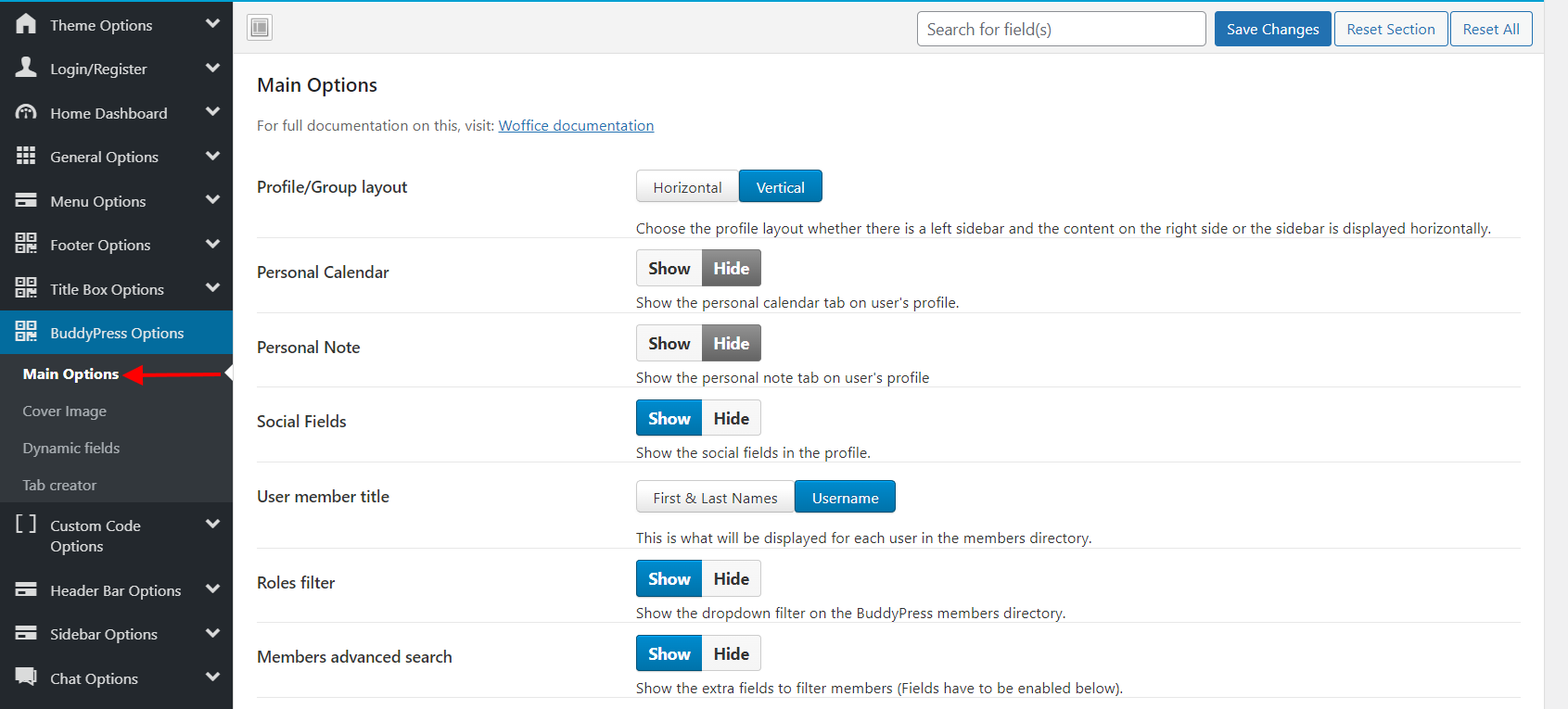 BuddyPress Main Options