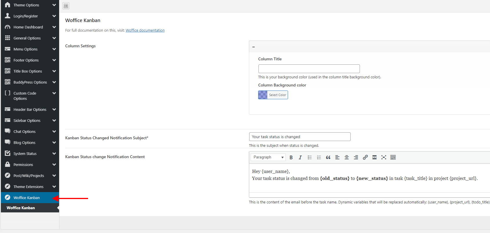 Modifying WOffice Kanban Columns